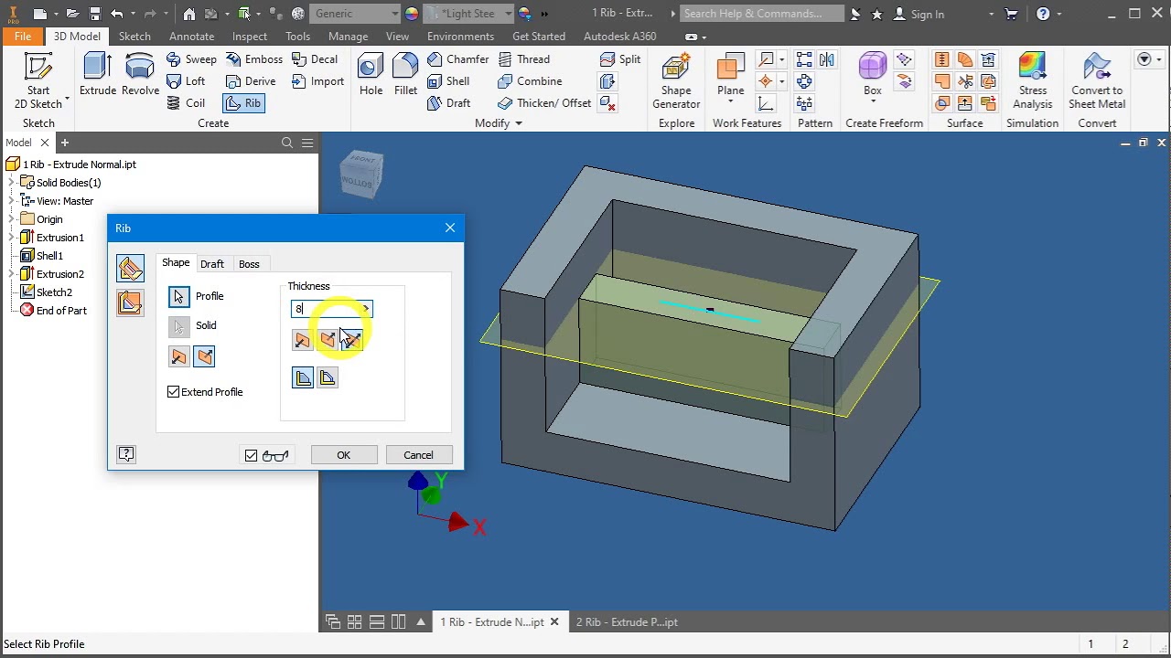 Creating Ribs/webs on Autodesk Inventor - YouTube