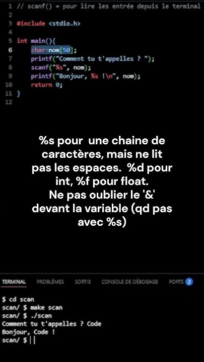 Comment lire une entrée utilisateur en C ? (scanf) #scanf #code #C #tutoriel #entrée # ...