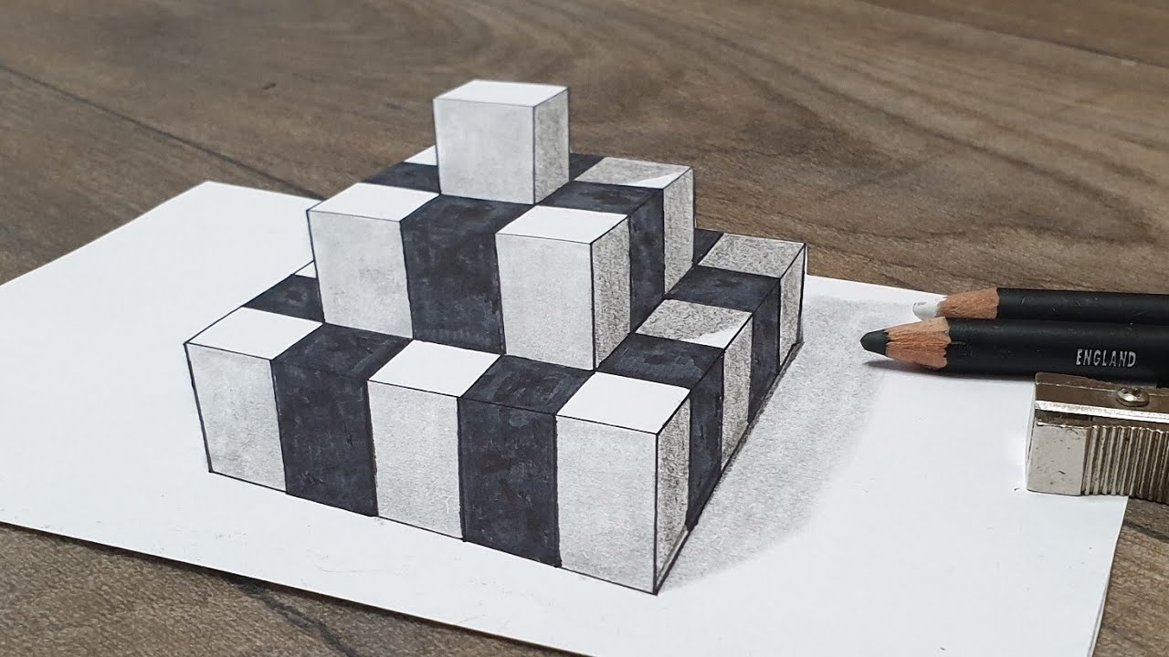 3D art easy on paper pencil shade - YouTube