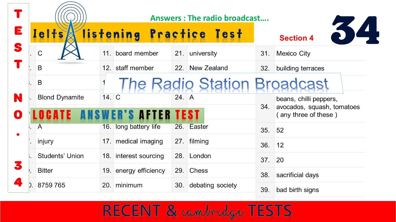 The radio station Broadcast | TEST 34 | IELTS LISTENING PRACTICE ...