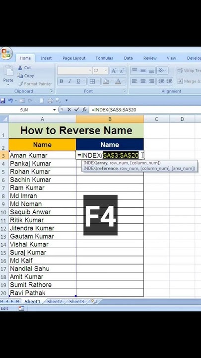 #shorts | How to Reverse Name in Excel #excel_tips_and_tricks #youtubeshorts - YouTube