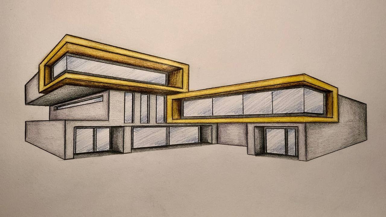 #016 - How to Draw a Modern House in 2-Point Perspective - YouTube
