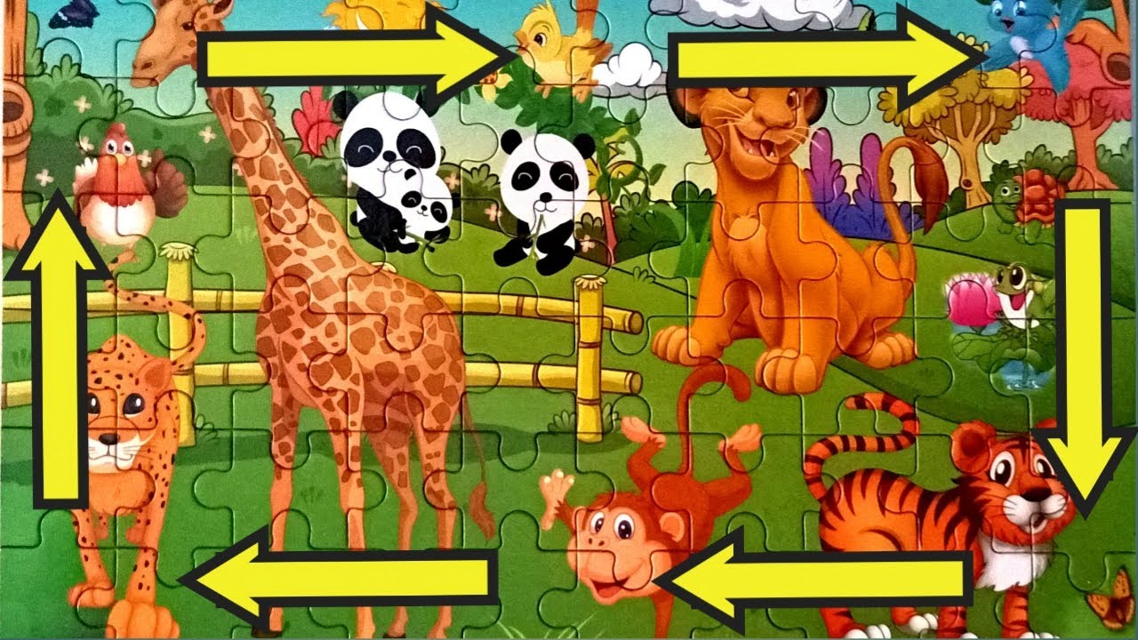 PUZZLE FOR KIDS | VARIOUS ANIMALS IN THE ZOO PARK | SET EDGE TO MIDDLE ...