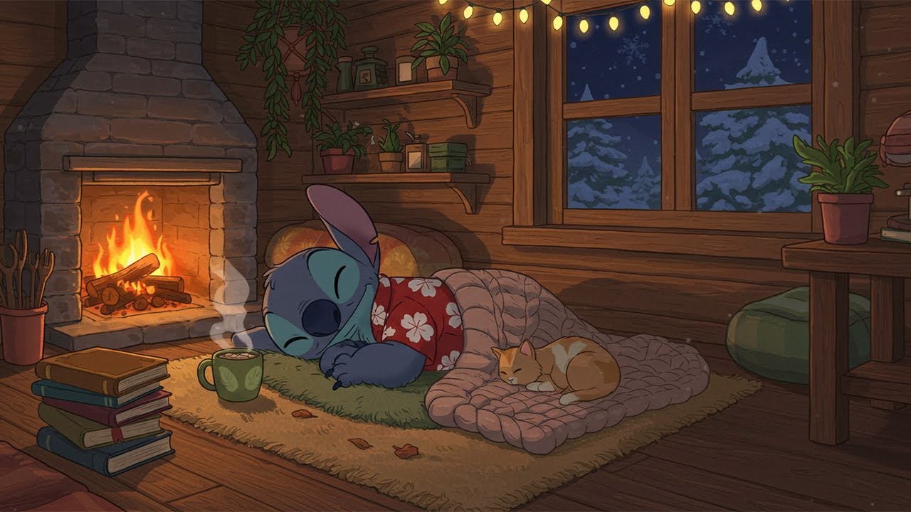 Stitch by the Fireplace 🔥 Cozy Winter Lofi for Study, Relaxation ...