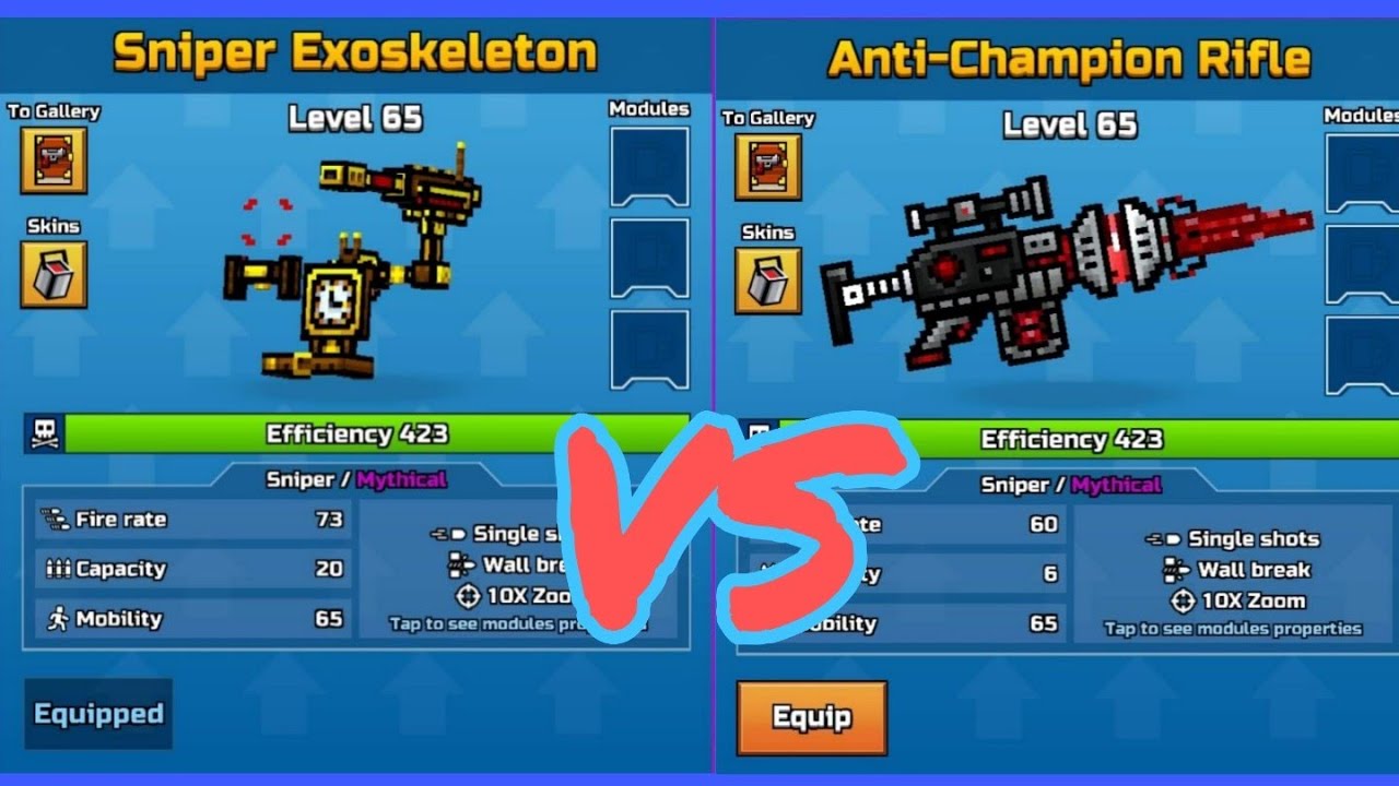 Pixelgun3d, Sniper Exoskeleton vs Anti- Champion Rifle. DAMAGE TEST ...