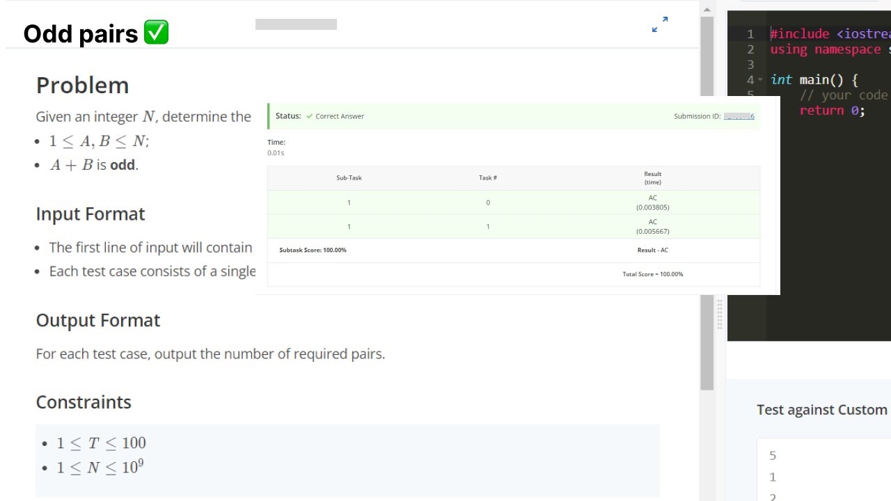 Codechef Starters 53 Odd Pairs Fastest Solution 100100 Codechef Codechefsolution