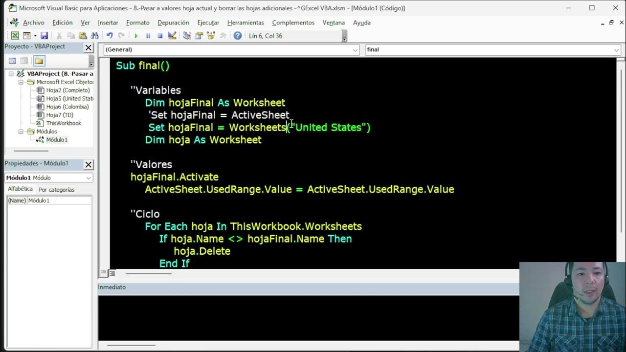 Elimina hojas de Excel no necesarias y convierte la hoja activa a valores con VBA - YouTube