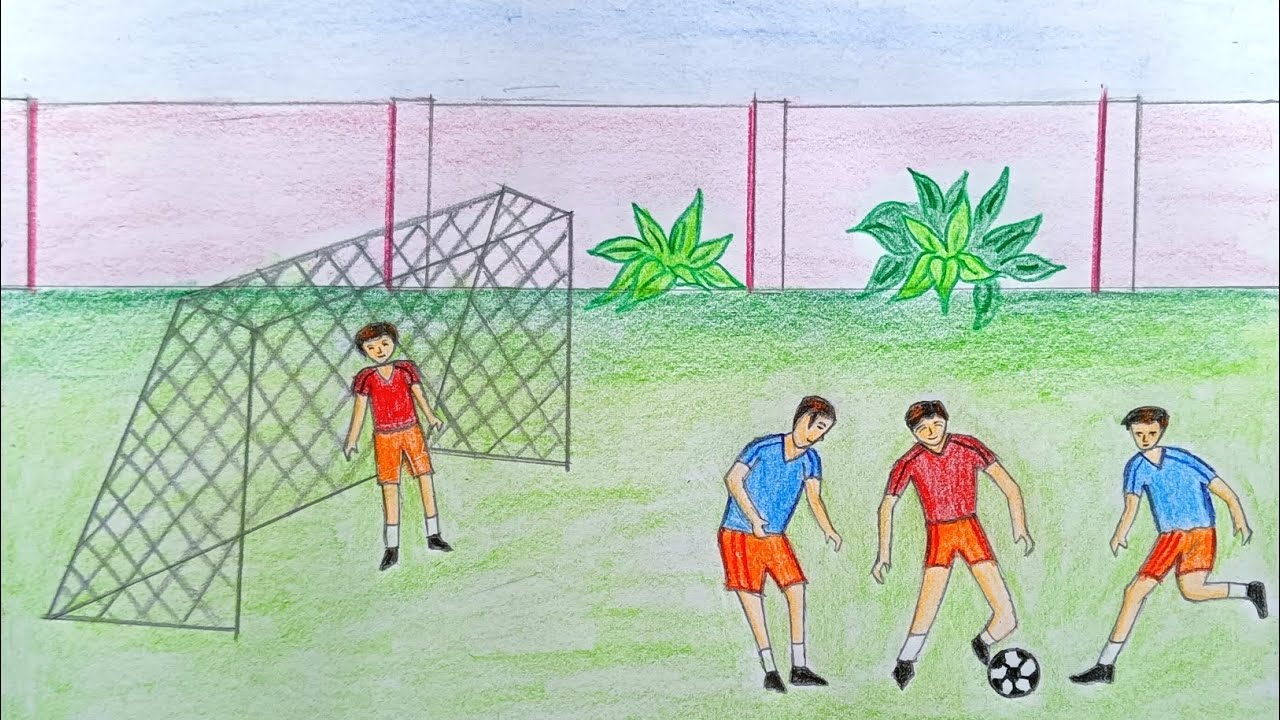 How to draw a scenery of playing football||step by step|| Aksana ...