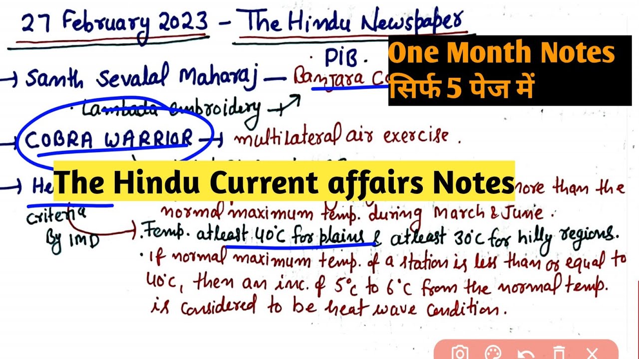27 February 2023- The Hindu Handwritten Notes | The Hindu current ...