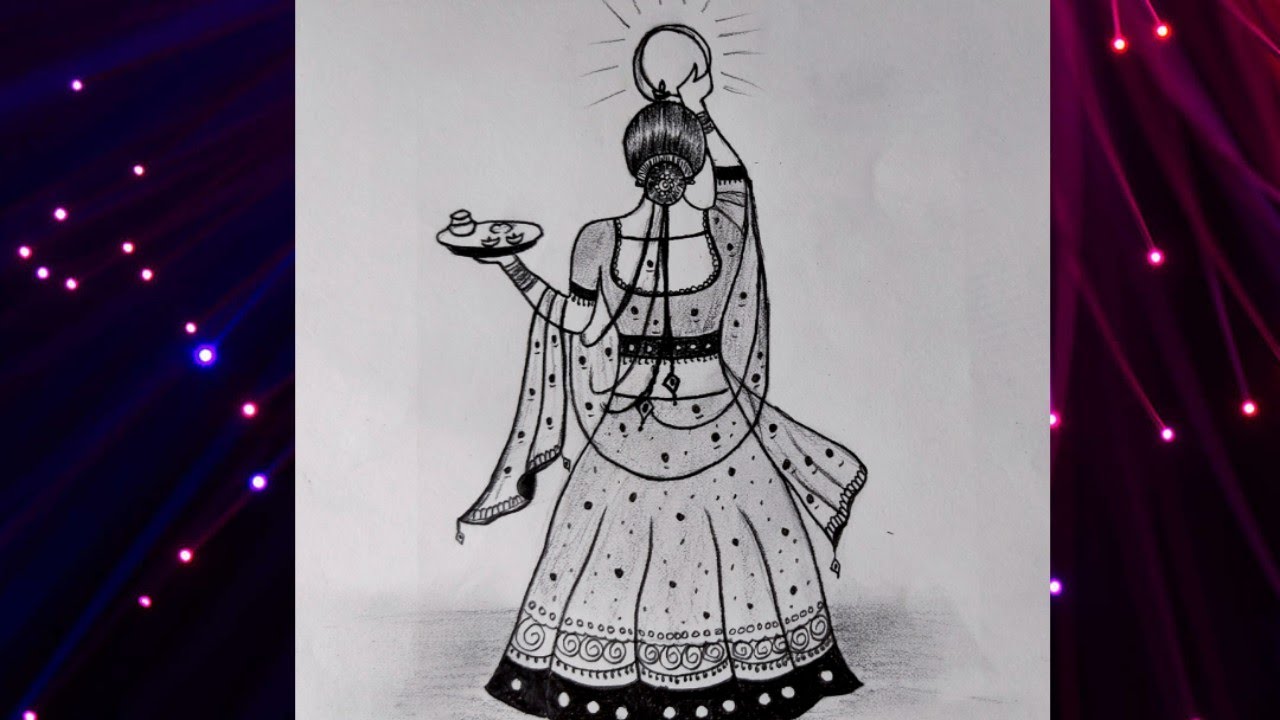 how to draw Karva Chauth drawing|| Traditional Karva Chauth easy ...