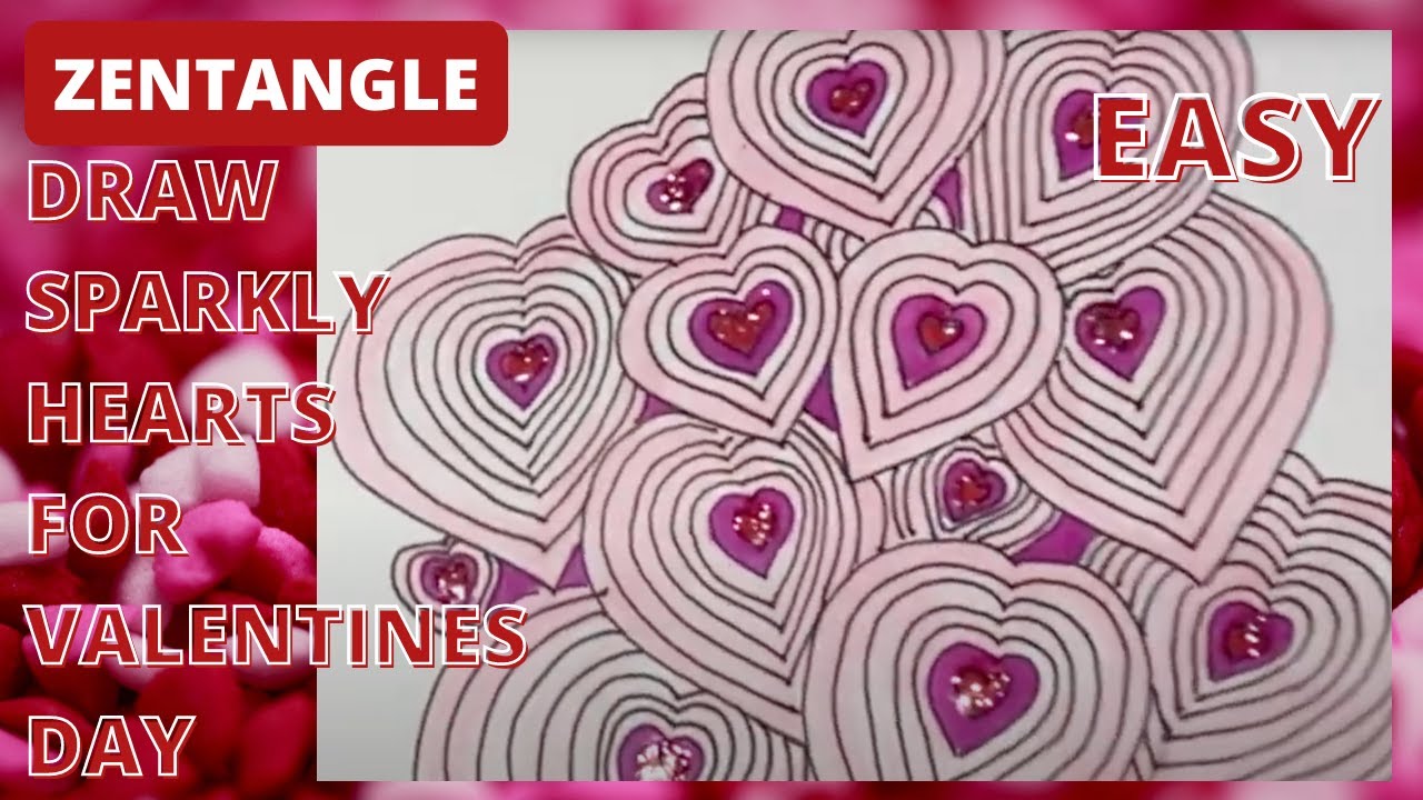 Heart Zentangle Design for Valentines Day. Watch me draw easy relaxing ...