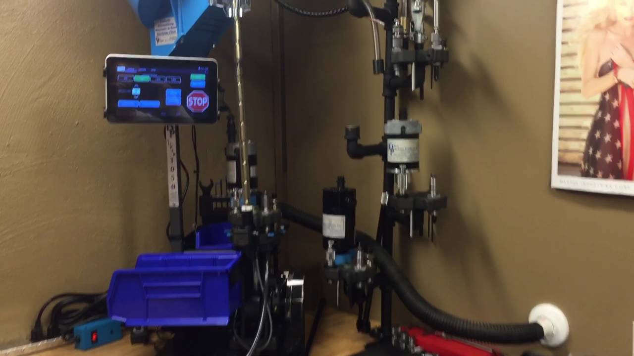 Dillon 1050 Mark 7 223 brass prep with decap sensor active - YouTube