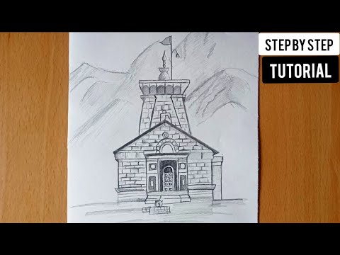 kedarnath temple drawing || how to draw kedarnath temple with pencil ...