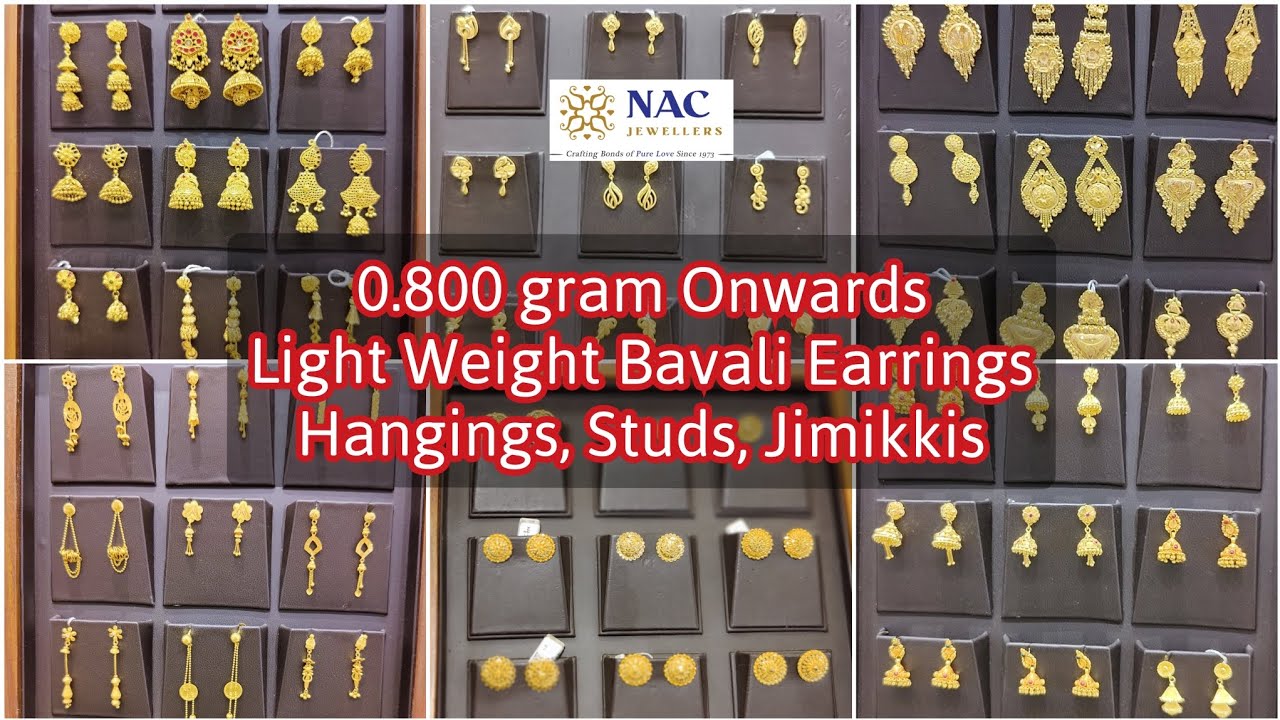 0.800g Onwards Light Weight Bavali Earrings, Jimikki, Hangings, Studs ...