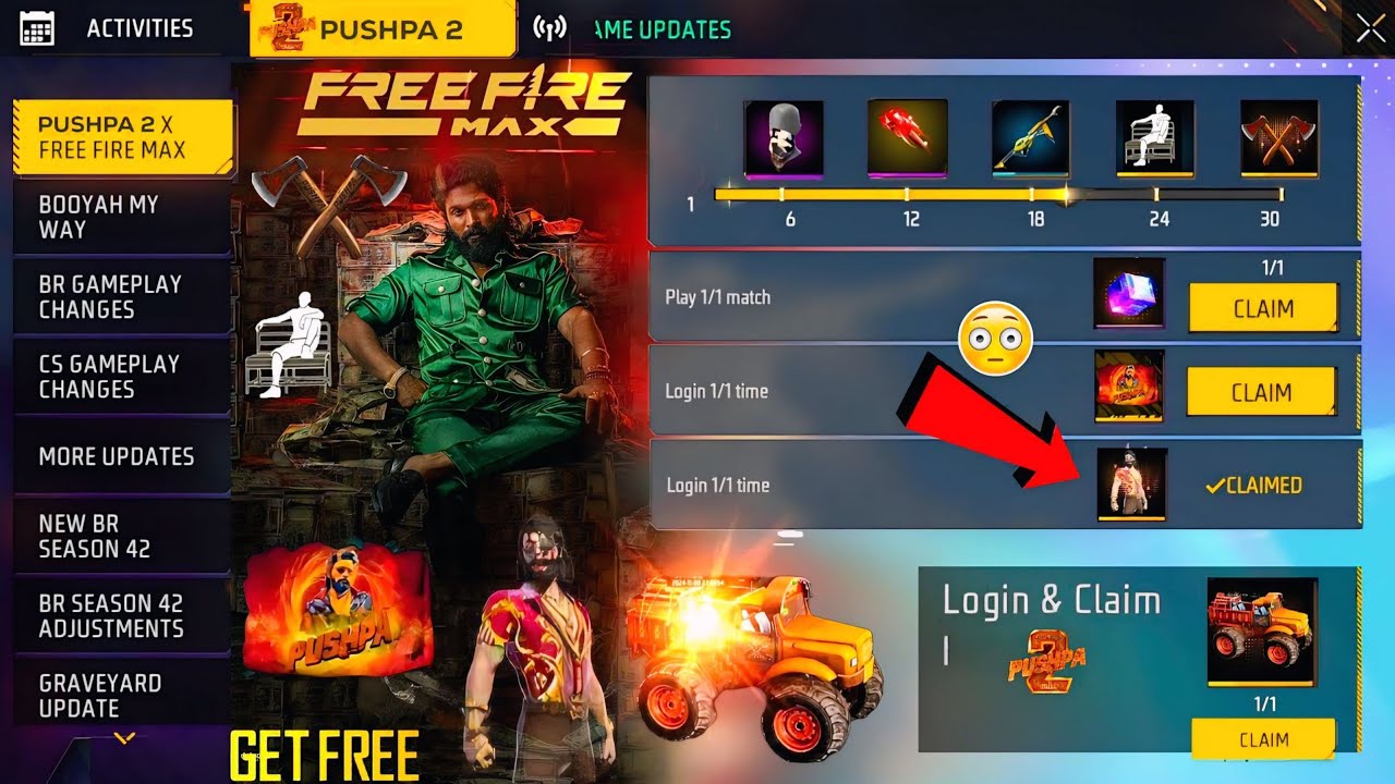 FREE FIRE X PUSHPA 2 COLLABORATION |FF X PUSHPA 2 |FF NEW EVENT | FF ...