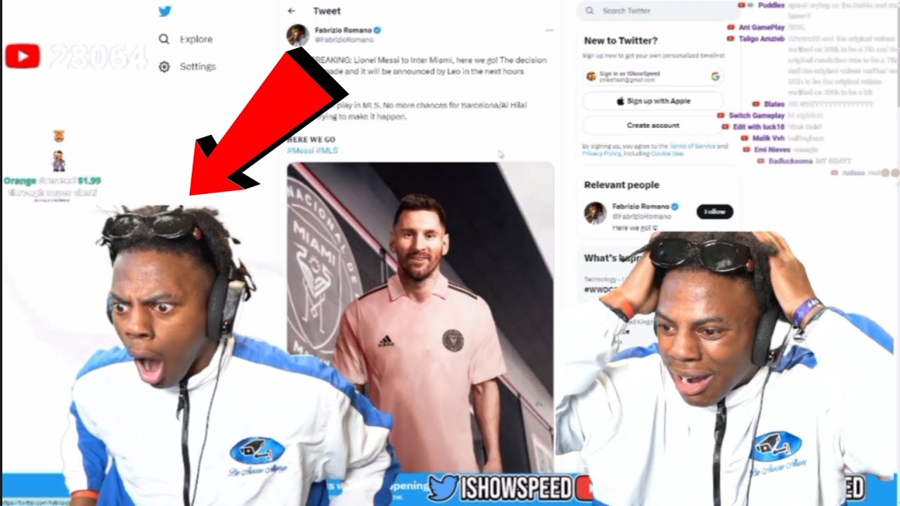 ishowspeed *reacts* to Messi joining *Inter Miami * - YouTube