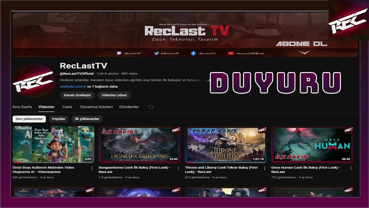 RecLast Duyuru - Neler Yapıyoruz, Kanalda Neler Olacak? - YouTube