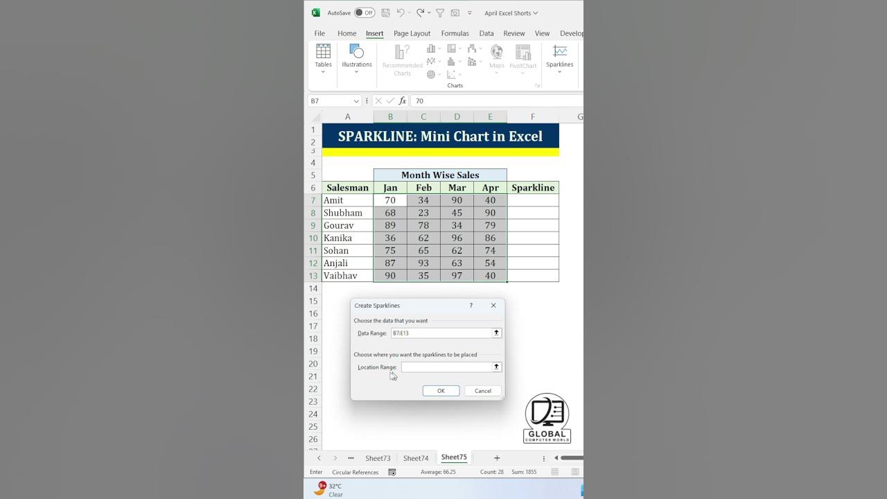 📈 Sparkline in Excel – Mini Chart in One Cell! #excel #excelshorts # ...