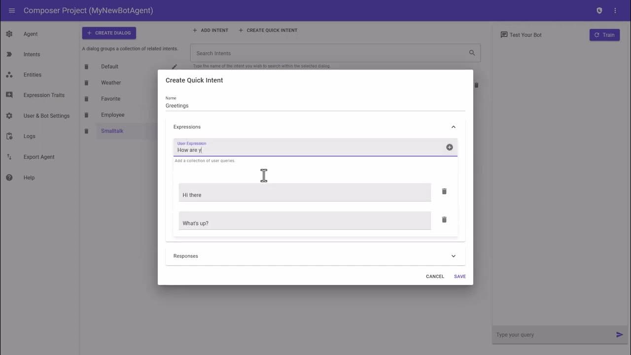 Oscova Bot Composer | Creating a Quick Intent - YouTube