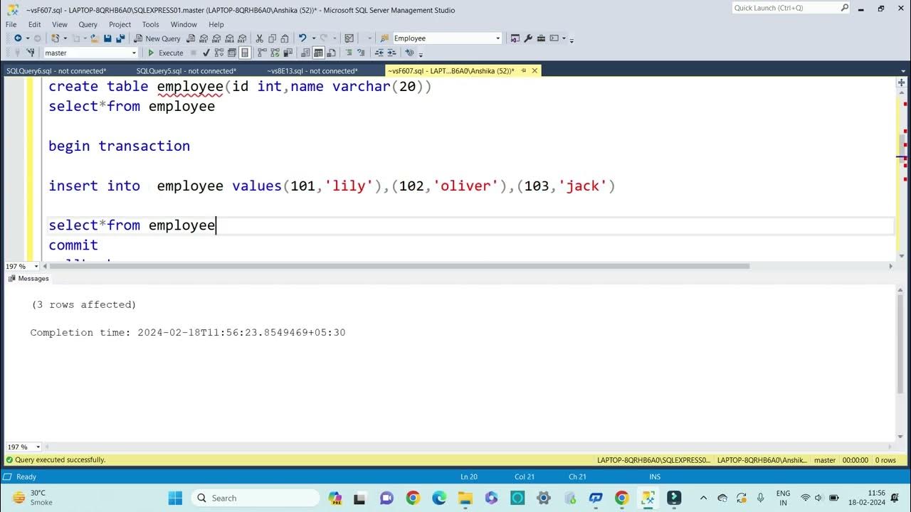 HOW TO USE TCL COMMANDS IN SQL|| BEGIN TRANSACTION IN SQL - YouTube