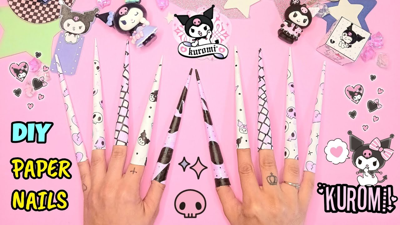 How to make paper nails tutorial / KUROMI theme / Easy DIY / DIY nails ...