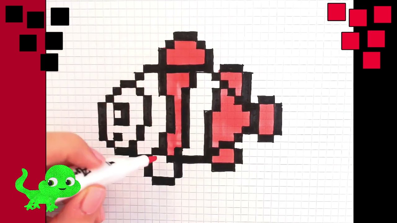 Dessin in Pixel Art. Comment Dessiner un poisson-clown nemo - YouTube