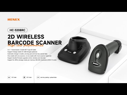 Henex HC-3208RC 1D 2D Barcode Scanner Reader QR Code Handheld Wireless with Cradle for Retail ...