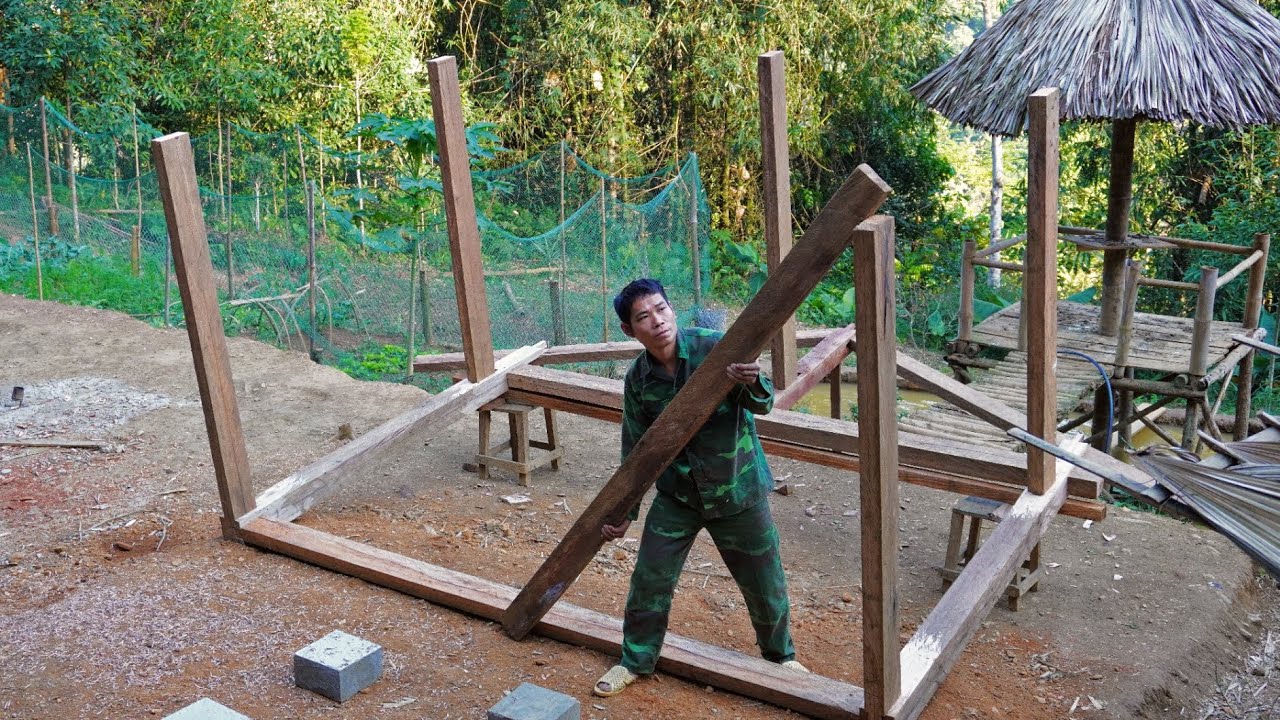 Techniques for making wooden houses, building life, farm life, Day 104 ...