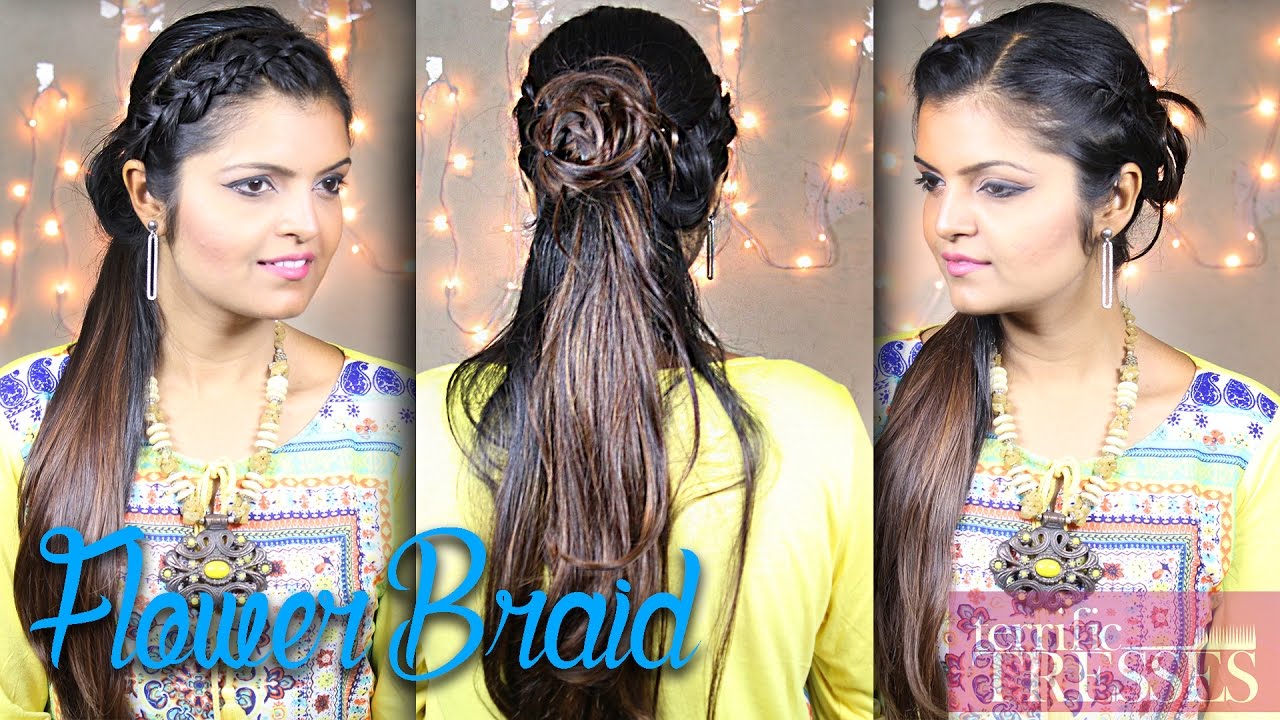 `Diwali Hairstyles | DIY | Flower Braid - YouTube