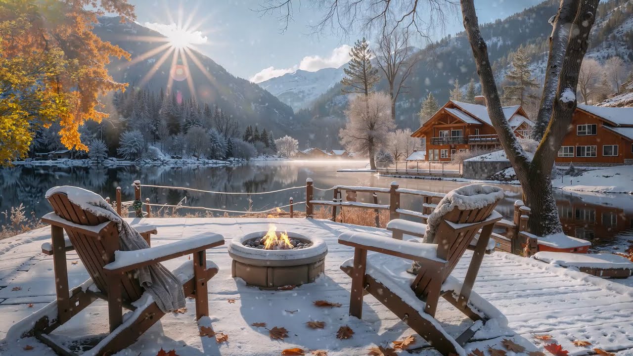 Cozy Fire Pit by the Lake | Peaceful Winter with Nature Sounds - YouTube