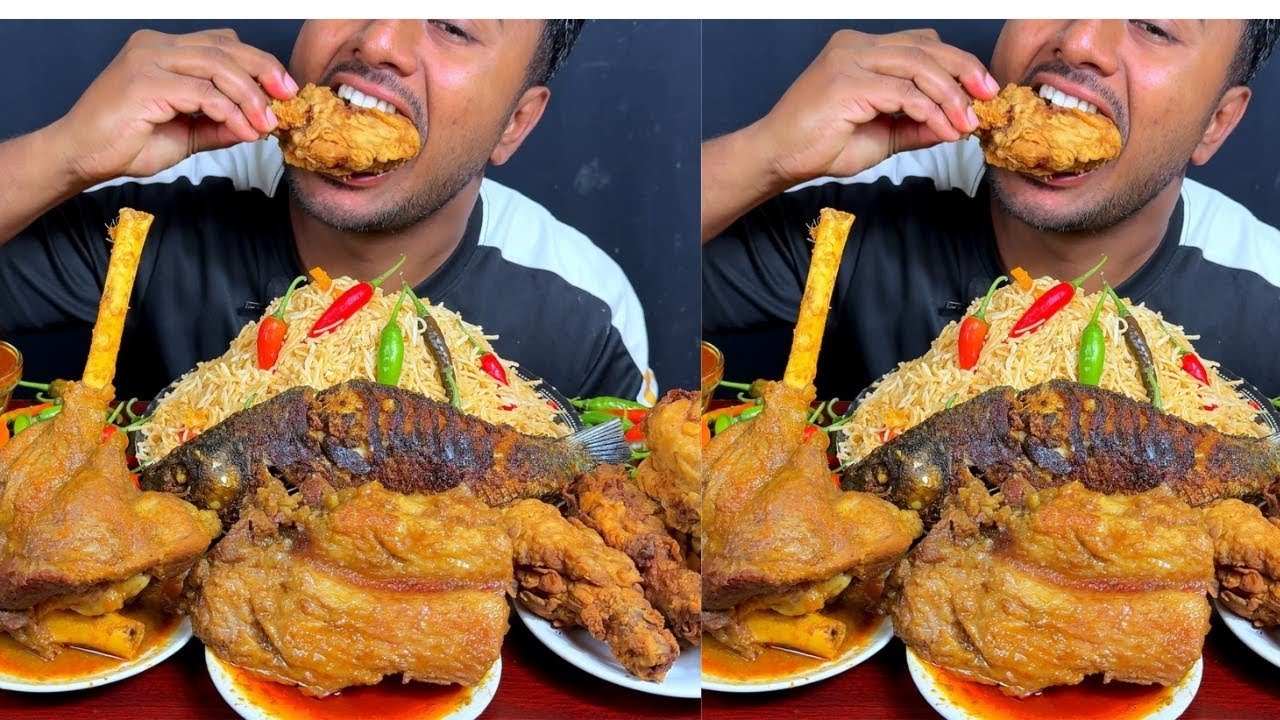 ASMR: Eating Fat Curry, Mutton Leg, KGF Chicken, Fish Fry with Rice ...