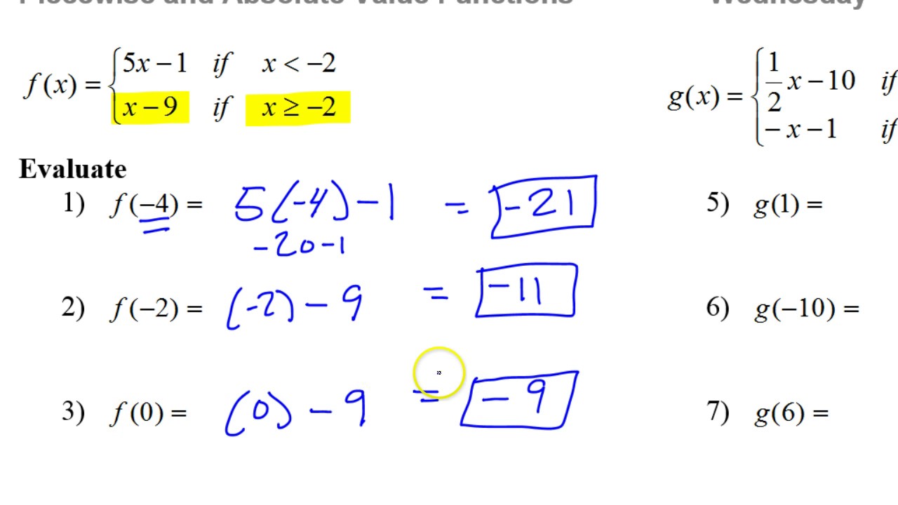 Day 3 Hw 1 To 8 How To Evaluate A Piecewise Function Youtube