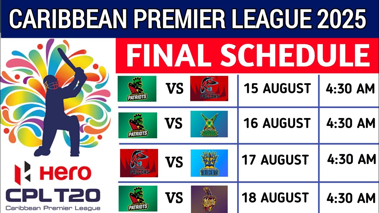 CPL 2025 Final Schedule | Caribbean Premier League 2025 Schedule | CPL ...