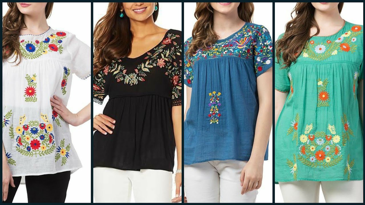 girl's casual wear embroidered cotton lenun blouse and top collection ...