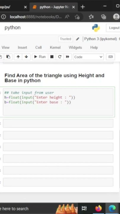 Find the area of the triangle using height and base in python#python #programming # ...
