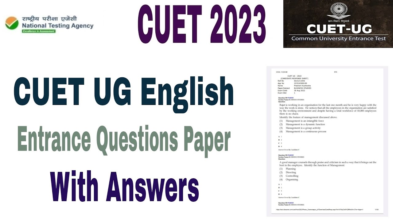 CUET UG English Questions paper | cuet English paper previous year ...