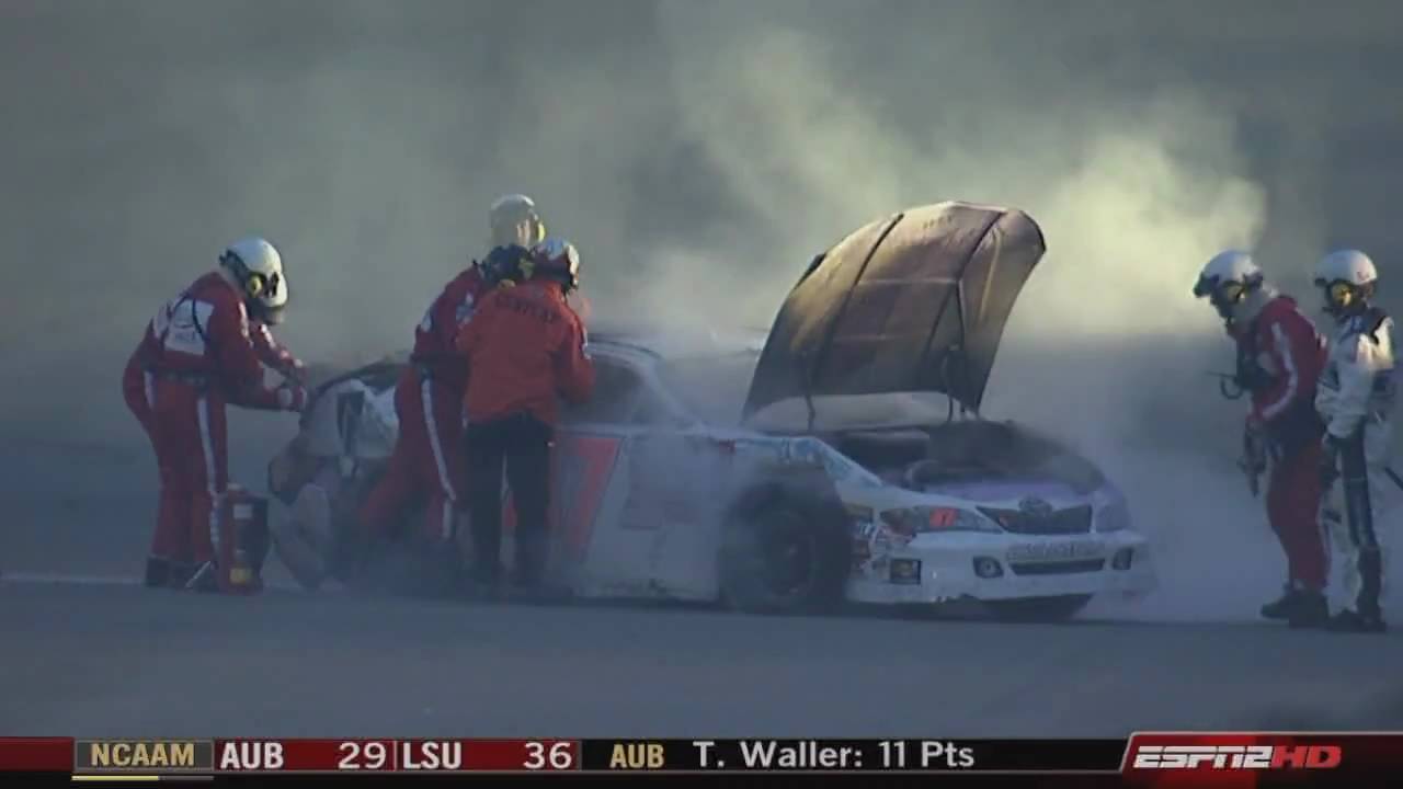 2009 NASCAR Michael McDowell goes up in flames at Auto Club Speedway HD ...