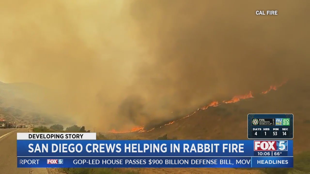 San Diego Crews Helping In Rabbit Fire - YouTube