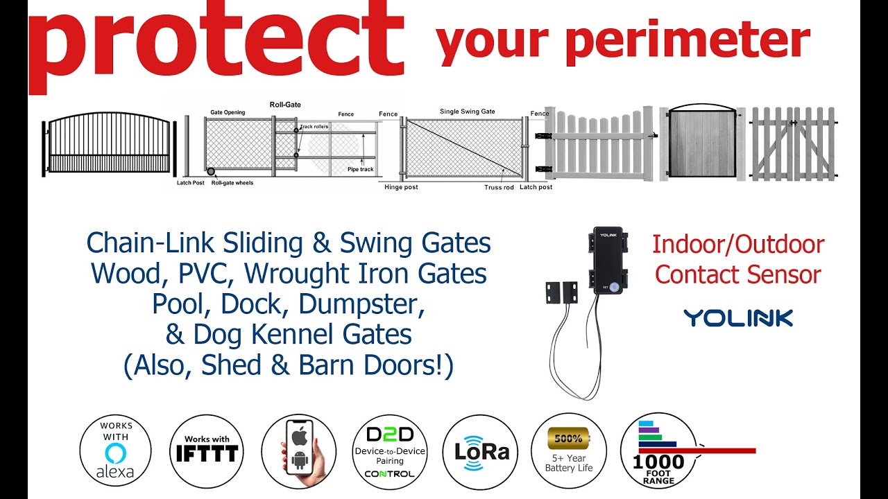 YoLink Outdoor Contact Sensor with Chain Link Gate Contacts - YouTube