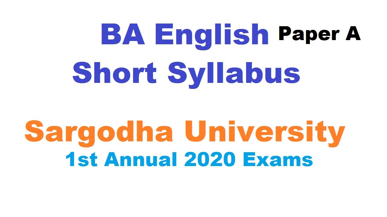 BA English Paper A UoS Short Syllabus for 1st Annual 2020 Exams ...