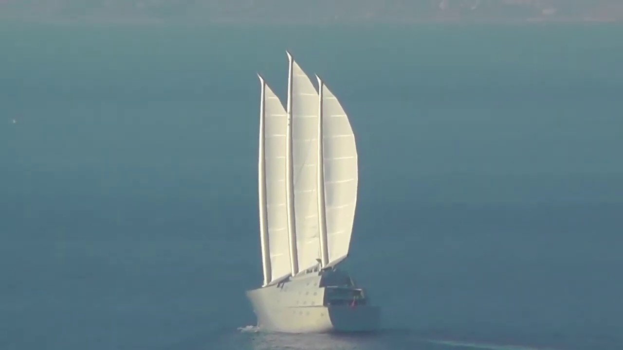 Sailing Mega Yacht 'A' with Open Sails at Secret Location! Rare frame! - YouTube