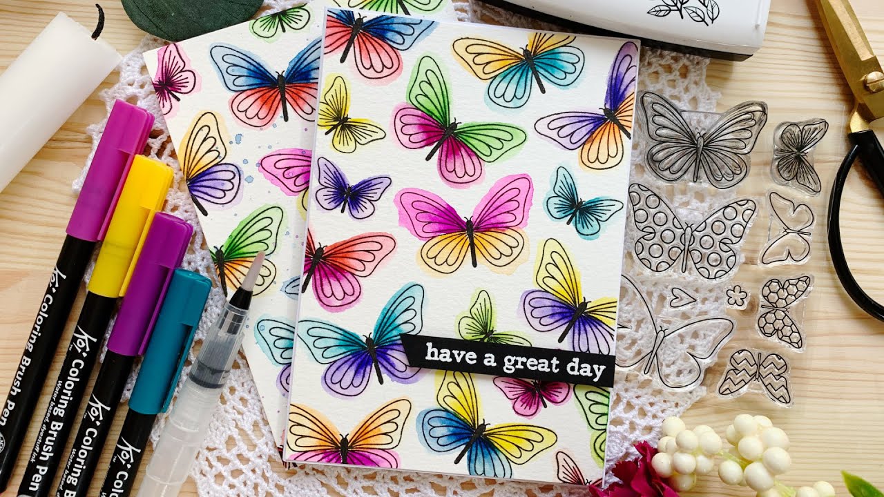 Background Stamping & Messy Watercolouring Using Watercolour Markers ...