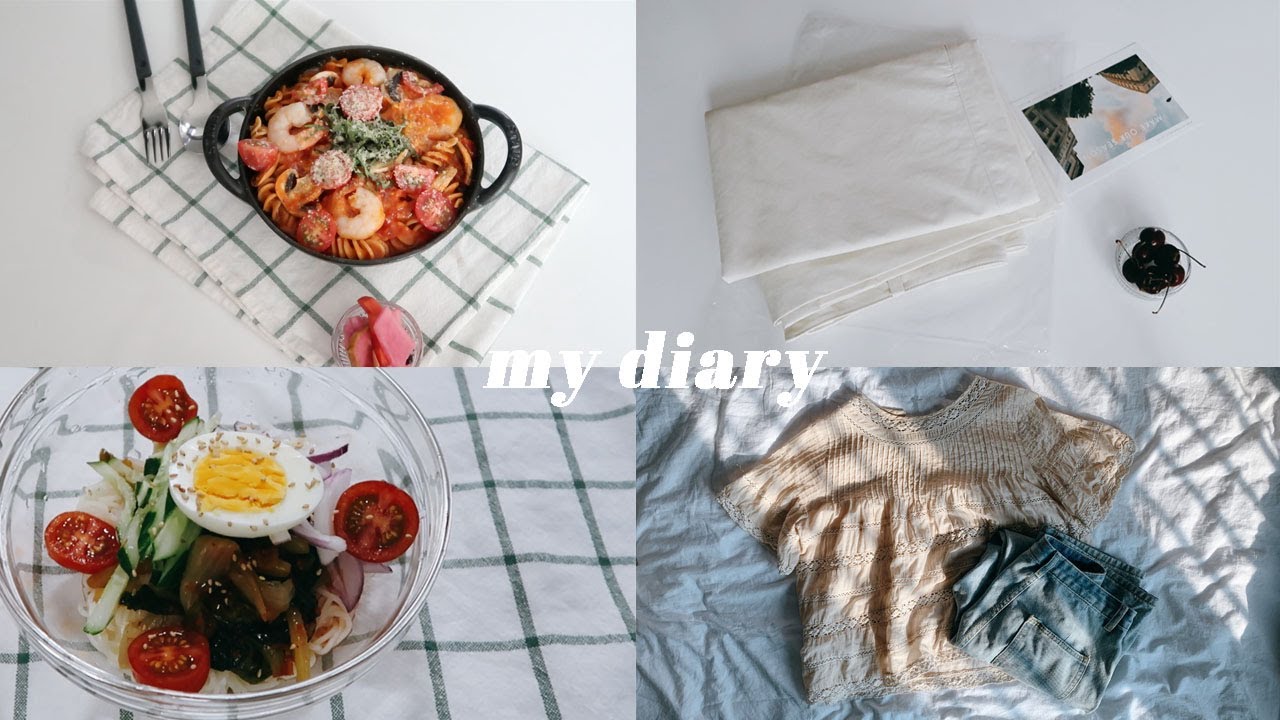 Eng Vlog 직장인 브이로그 자취생의 집밥 먹는 일상 식재료 쇼핑 하울 데일리룩 까르보나라 베이글샌드위치 로제파스타 비빔국수 강원도