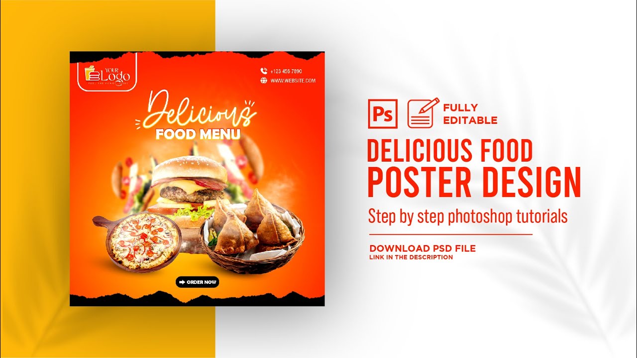 Delicious food menu poster design | Step by step Photoshop tutorial ...