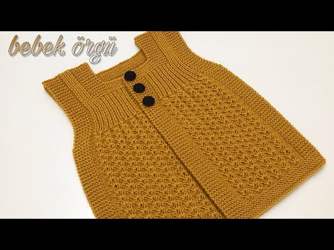 Çitlembik modeli 2 yaş çok kolay yelek yapımı / Üç parçalı bebek örgü yelek