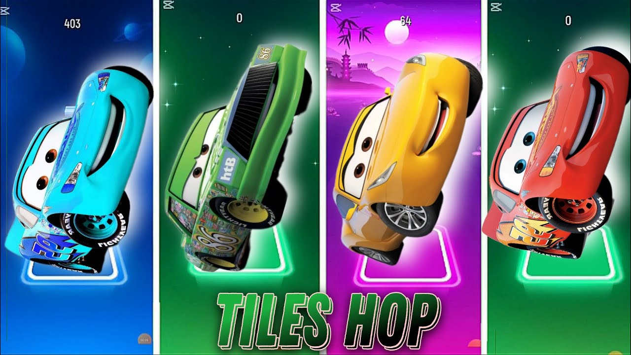 km CARS 95 🔵 LIGHTINING MCQUEEN 🟢 CARS CARTOON 🟡 TILES HOP 🔴 EDM RUSH ...