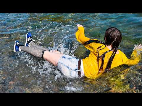 JUST FOR YOU! FASHIONABLE GIRL LOVES WET CLOTHES AND SWIMMING IN THEM IN THE SEA FOR WETLOOK VIDEO!