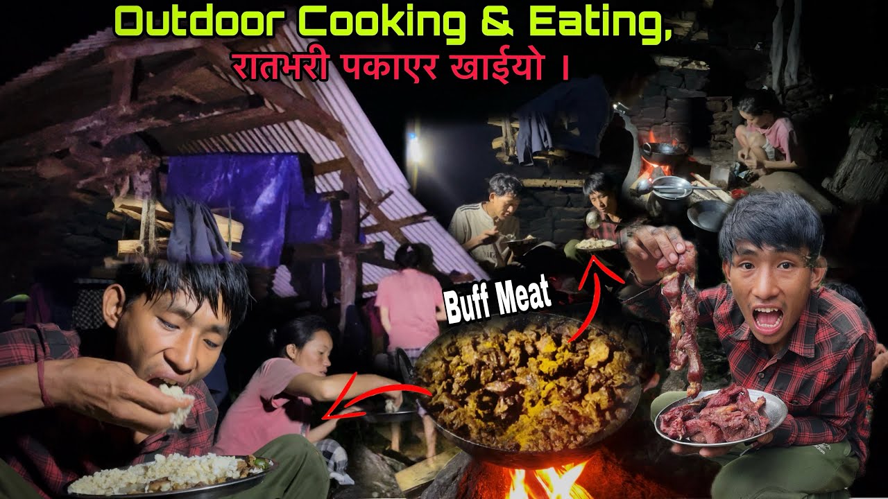 Village Style Cooking Buffalo 🥩Meat ! Outdoor Cooking and Eating Buff ...