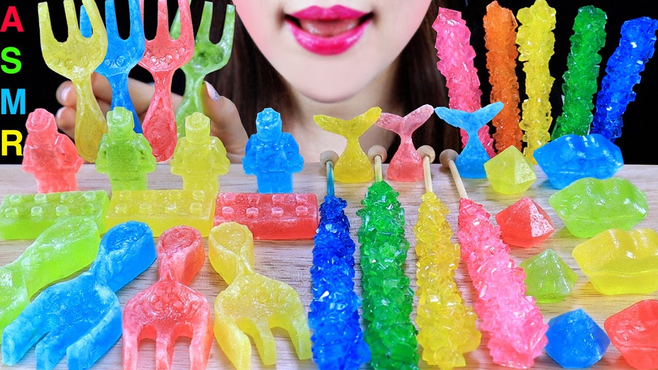 ASMR 🌈RAINBOW ROCK CANDY KOHAKUTOU コハクト LEGO FORK ROBOT LIPS MUKBANG ...