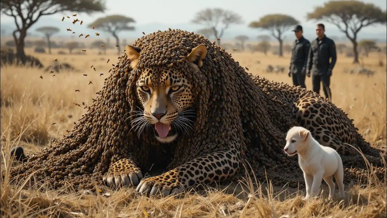 😭Millions of Bees Attack Leopard – Watch This Brave Puppy Come to the ...